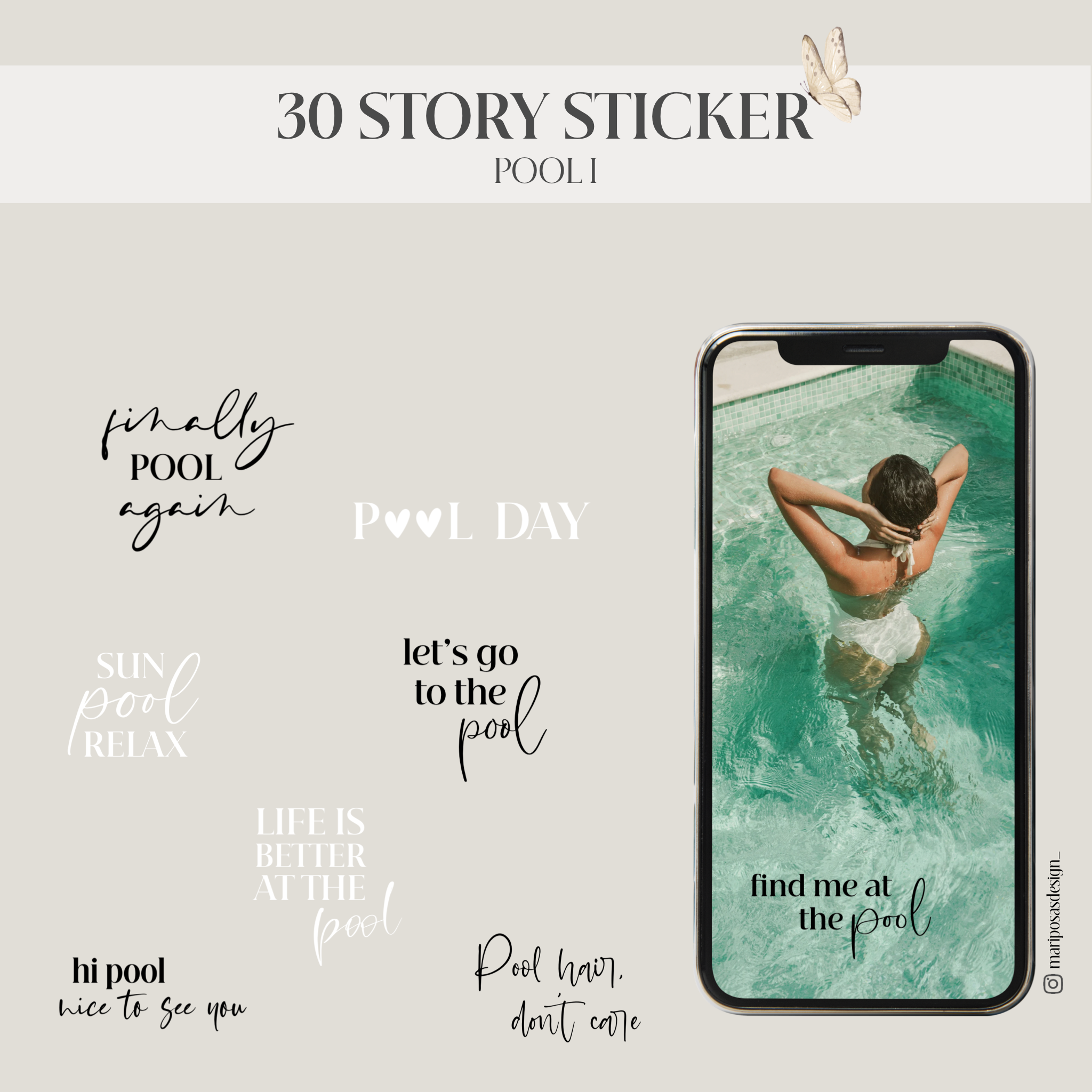 POOL BASIC I | 30 STORY STICKER – mariposas design